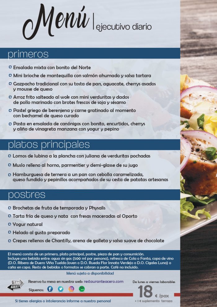 Menus Diario - Restaurante Acero